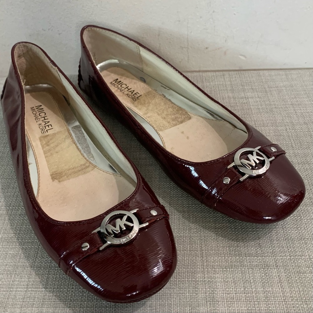 Women's Michael Kors Burgundy Patent Leather Mk Logo … - Gem